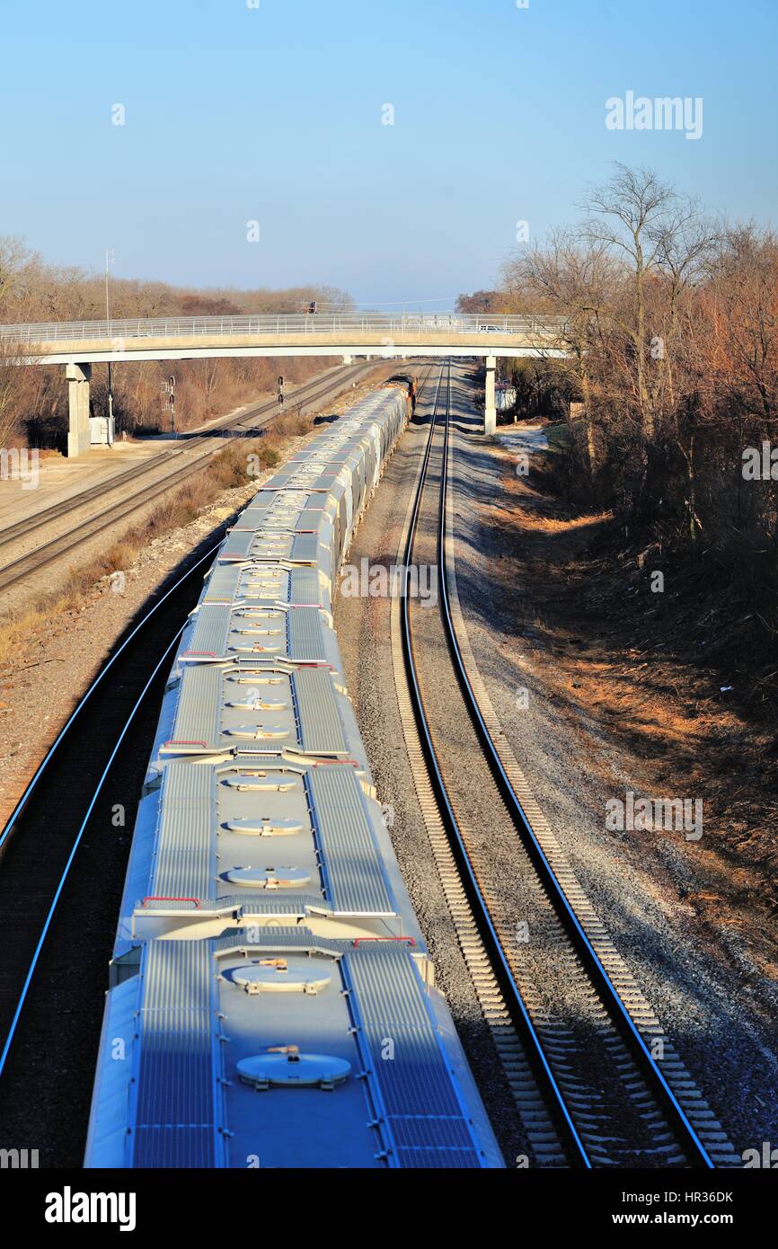 An eastbound Burlington Northern Santa Fe freight train heading along a ...