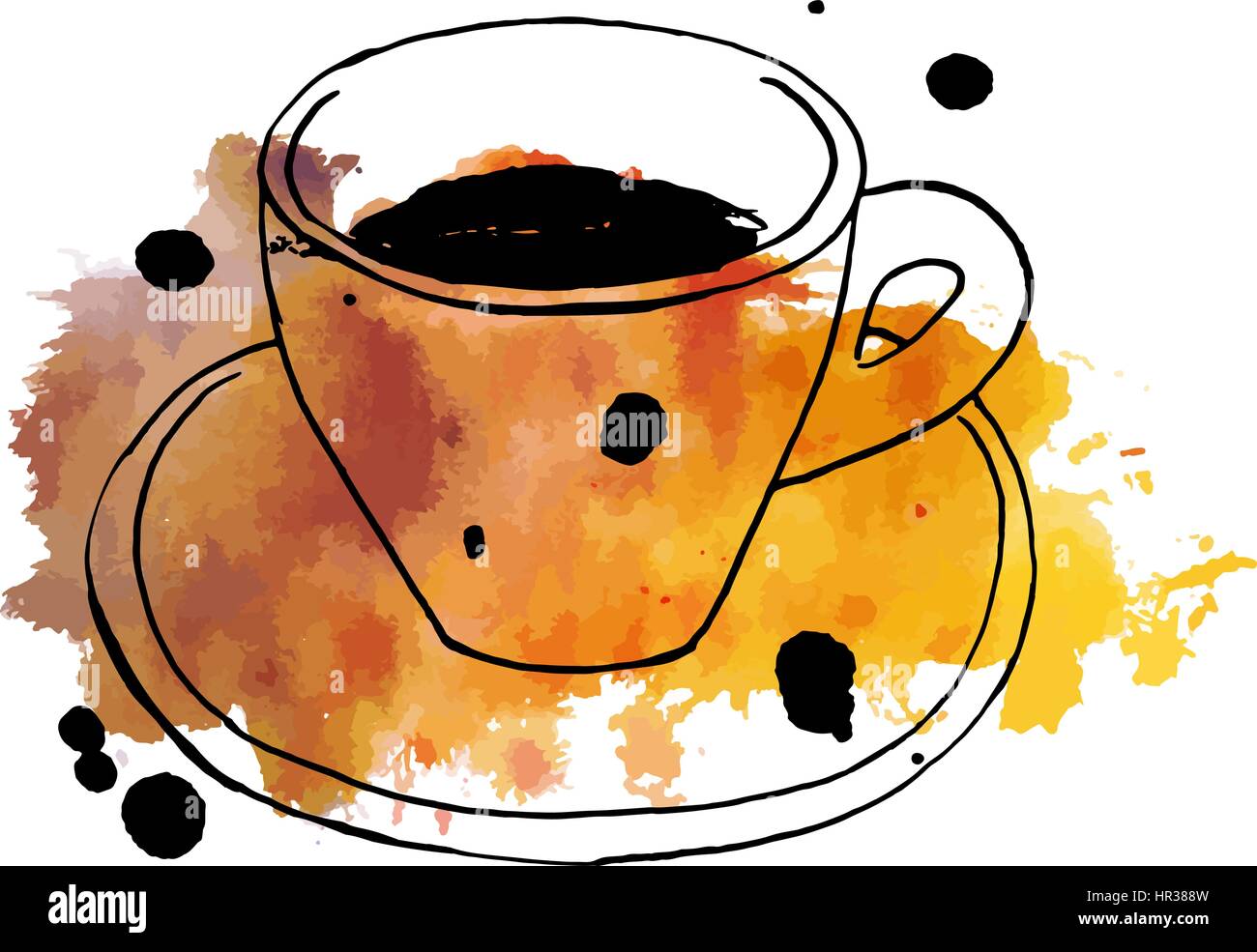 Vector and watercolour drawing of coffee with texture Stock Vector ...