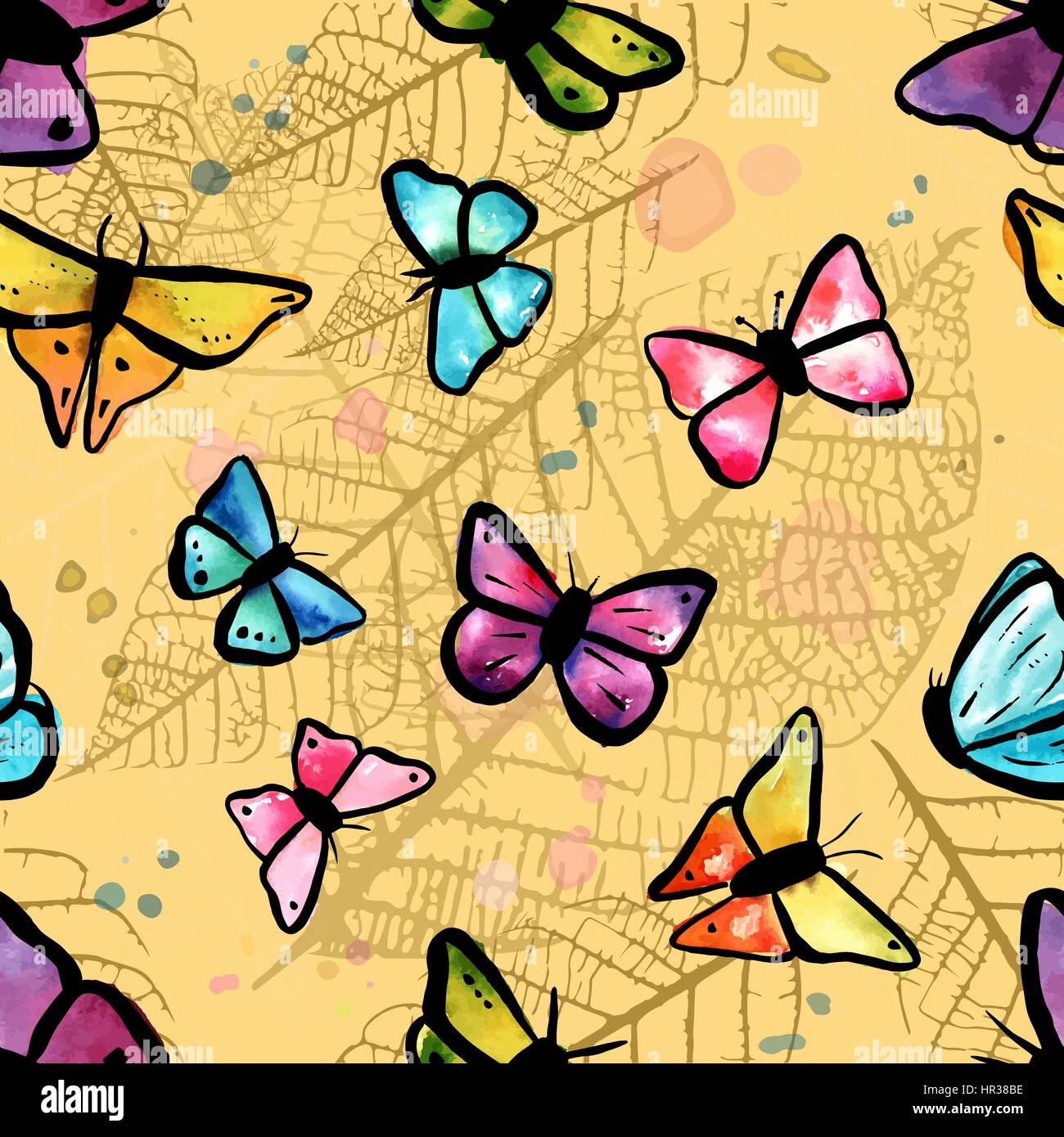 Vector seamless pattern with butterflies and leaves Stock Vector Image ...