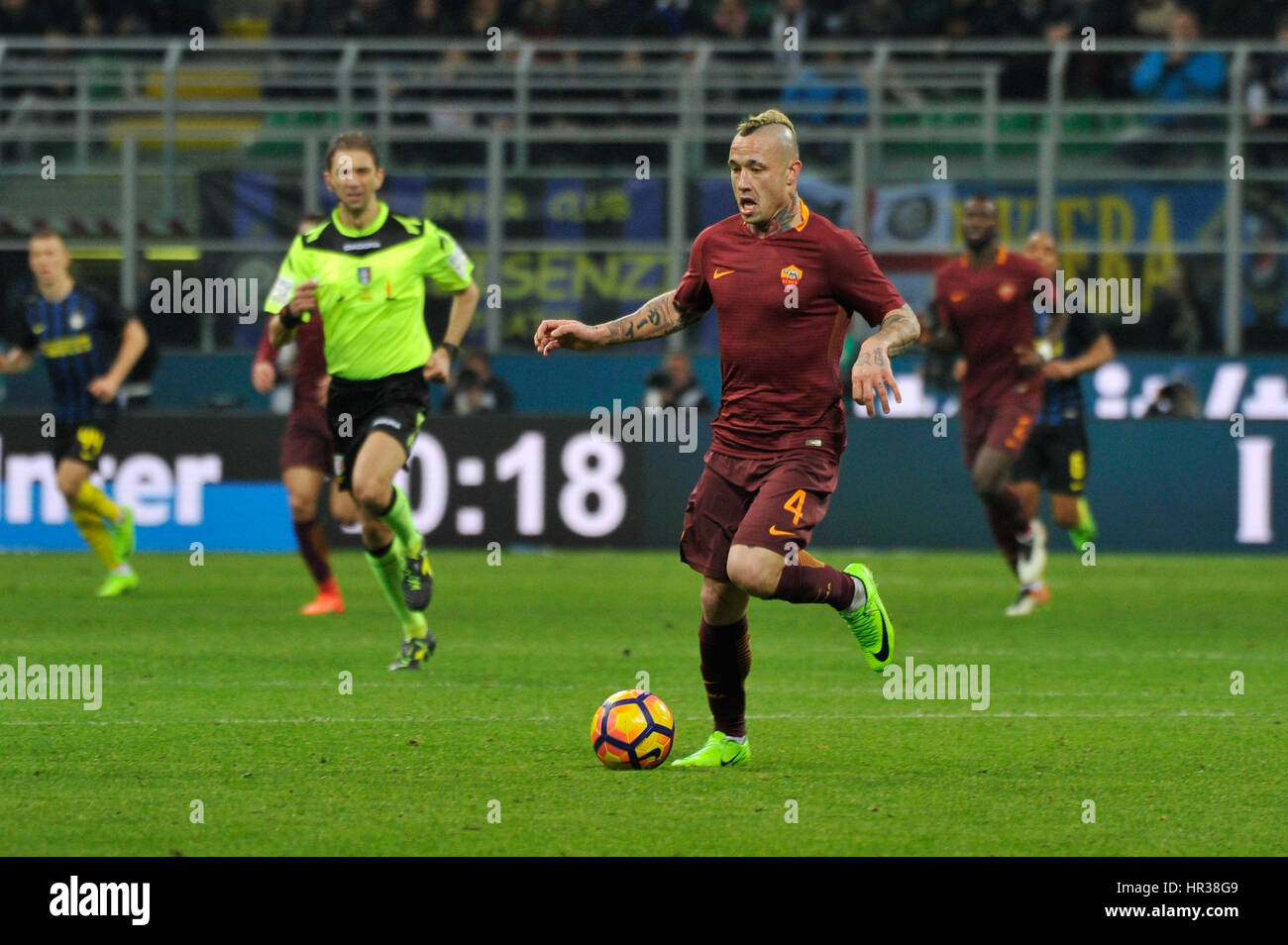 Milan, Italy. 26th Feb, 2017. Radja Nainggolan of Roma scores the ...