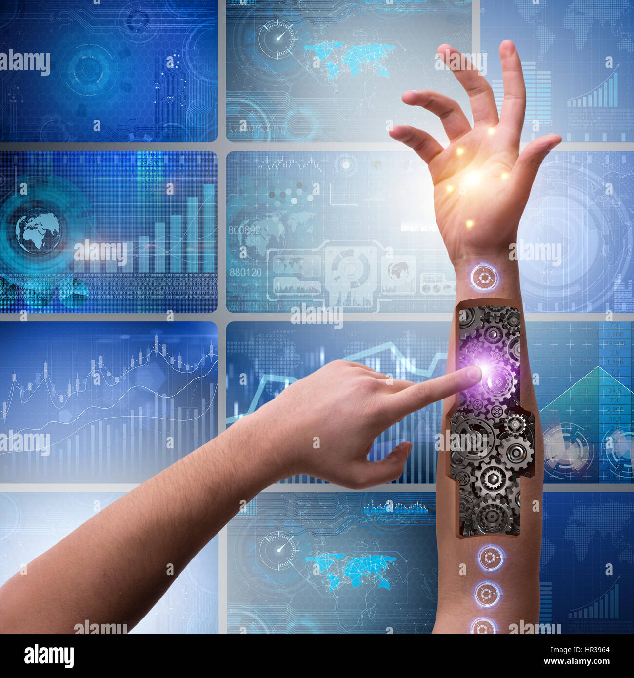 Robotic hand pressing button in futuristic concept Stock Photo - Alamy