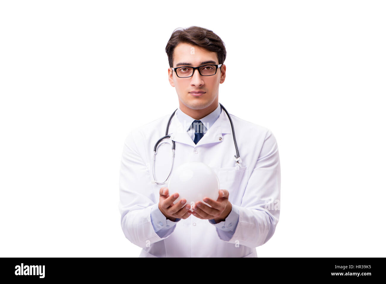 Doctor with crystal ball isolated on white background Stock Photo - Alamy