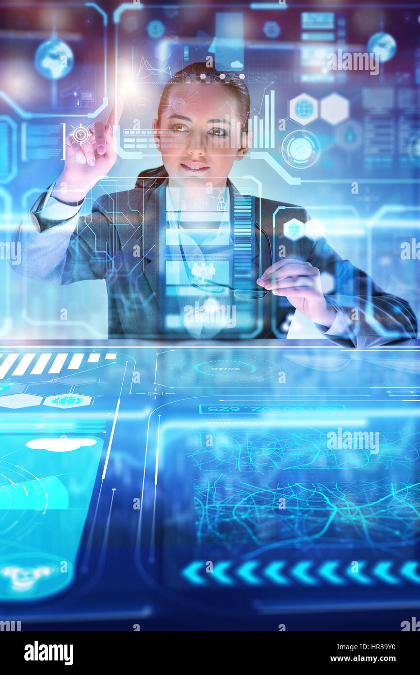 Woman analyst working with big data Stock Photo - Alamy