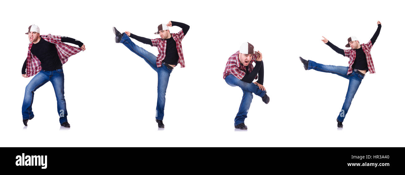Man dancing modern dances on white Stock Photo - Alamy
