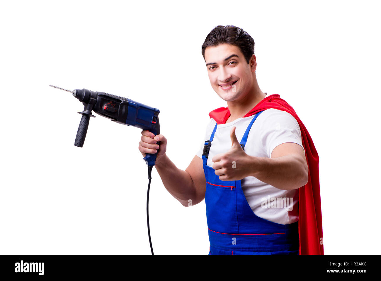 Superhero repairman isolated on white background Stock Photo - Alamy