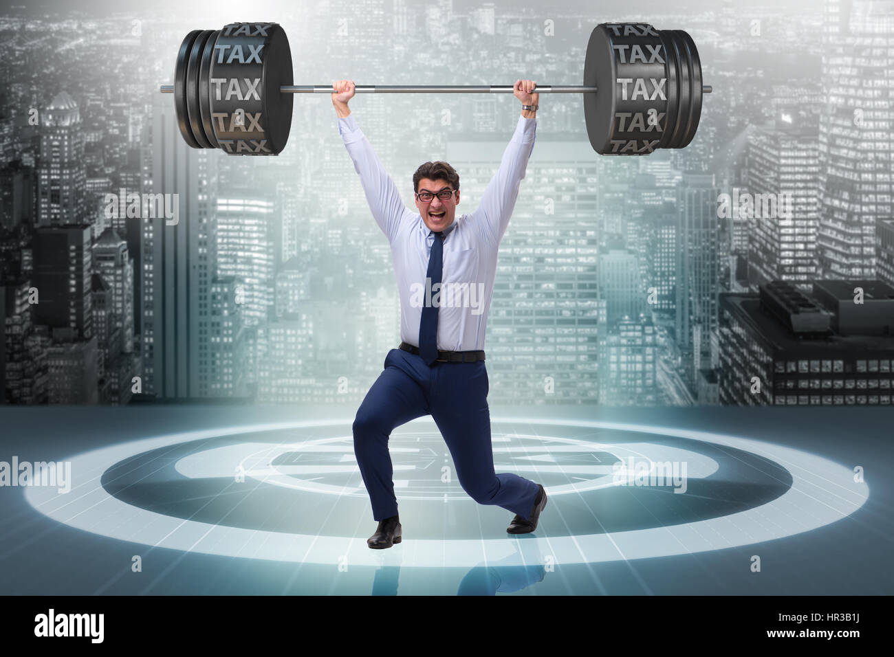 Businessman under heavy burden of taxes Stock Photo - Alamy