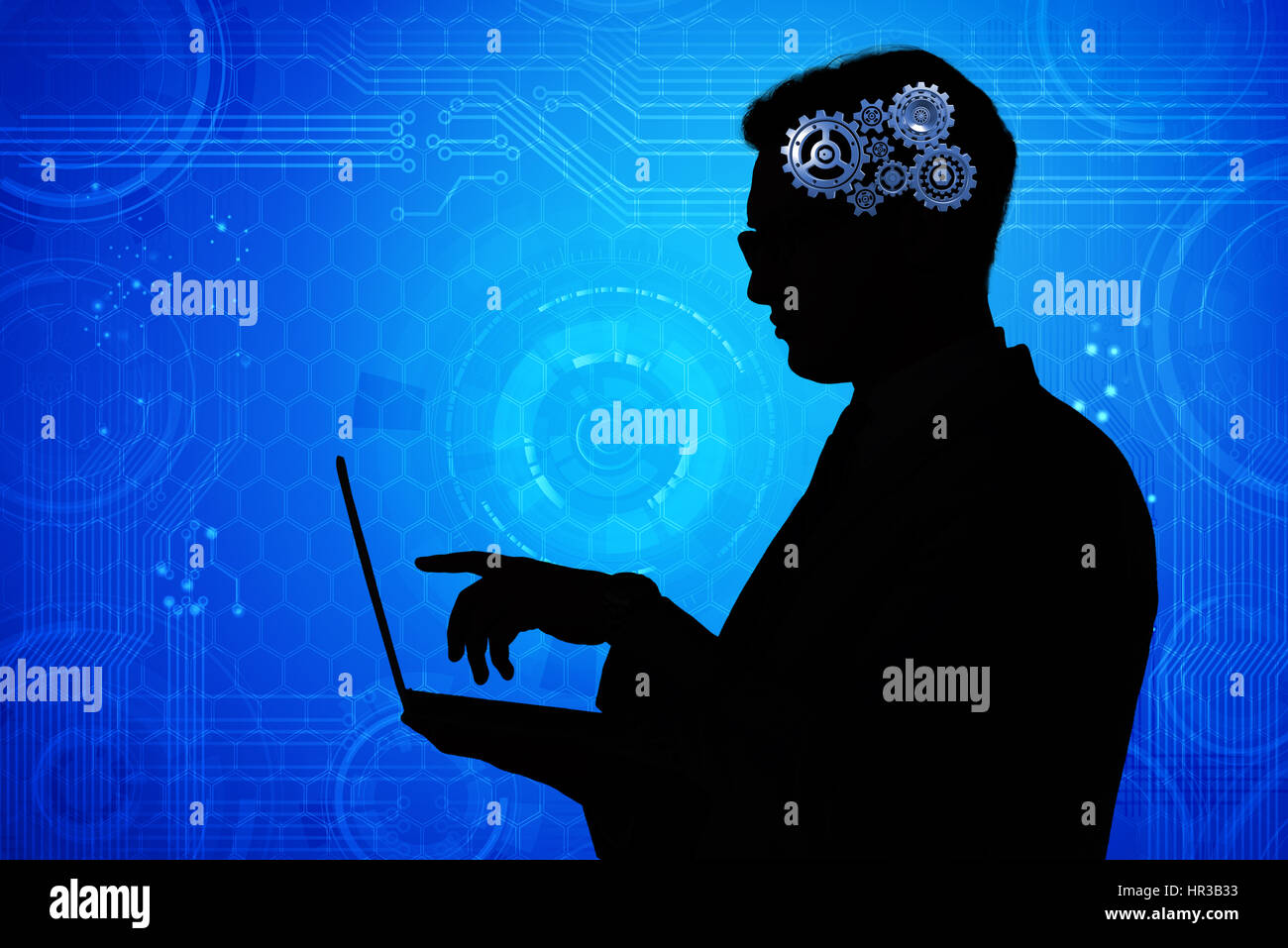Artificial intelligence concept with man and laptop Stock Photo - Alamy