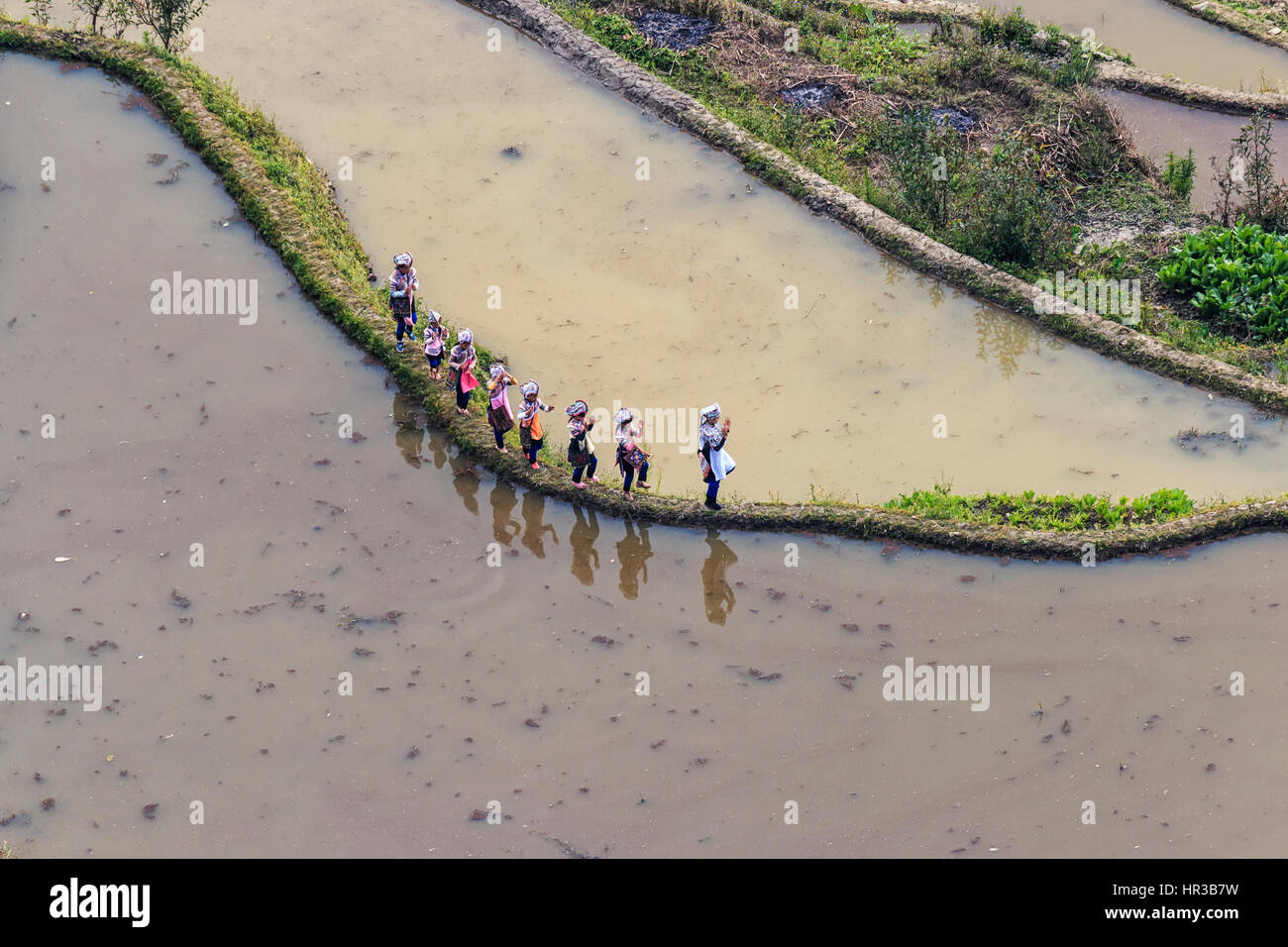 YuanYang, China - February 20, 2017: People dressed with the typical ...