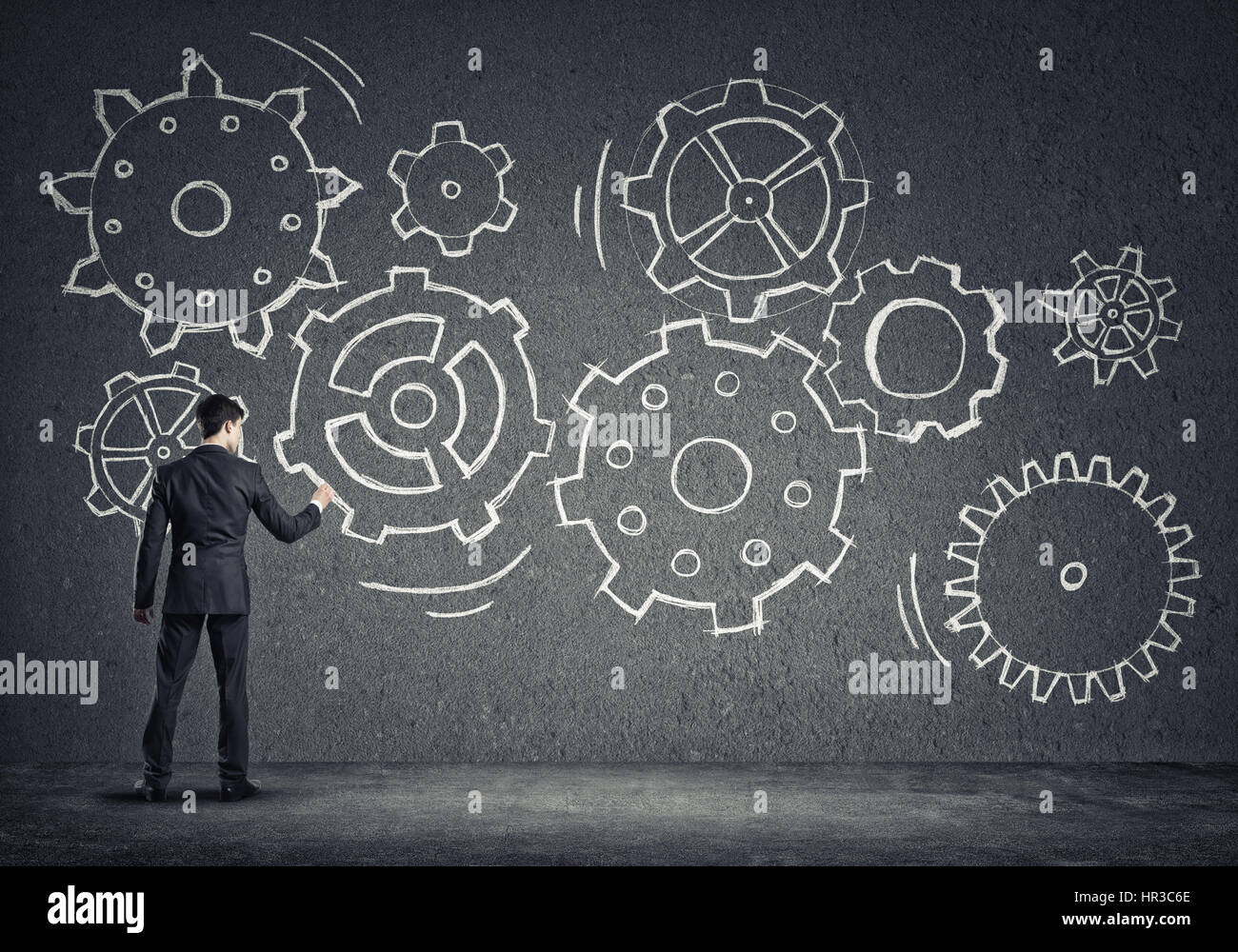 Businessman standing with back and drawing concept of teamwork and ...