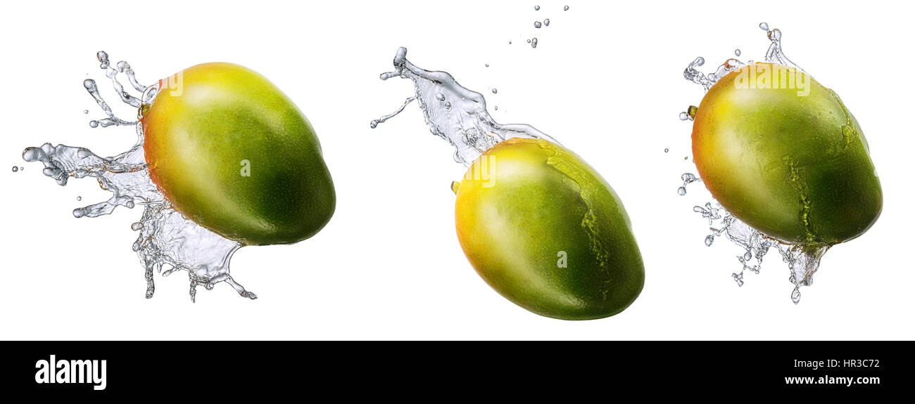 Water splash and fruits isolated on white backgroud. Fresh mango Stock ...