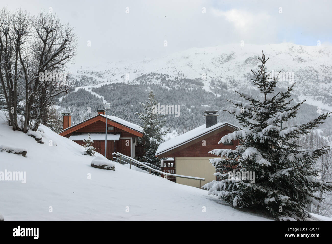 Ski resort Chalet after snow storm Stock Photo - Alamy