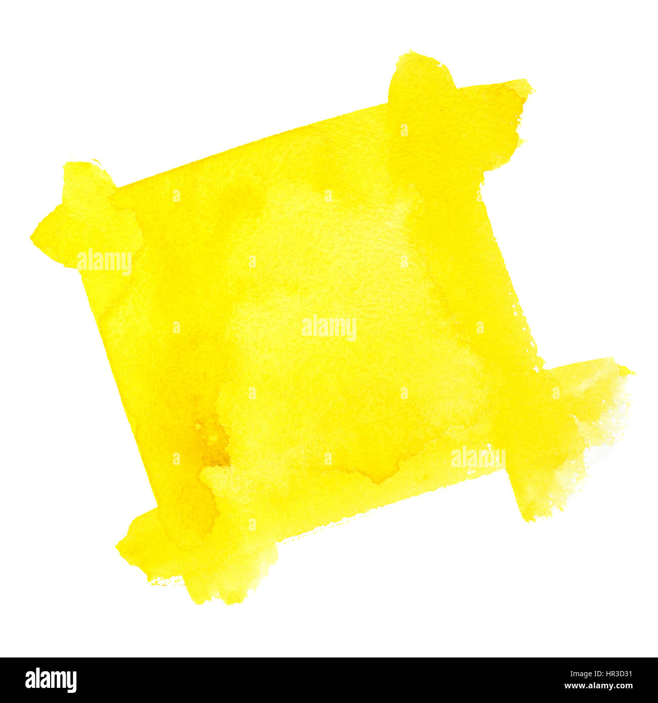Yellow watercolor frame of brush strokes isolated on the white ...