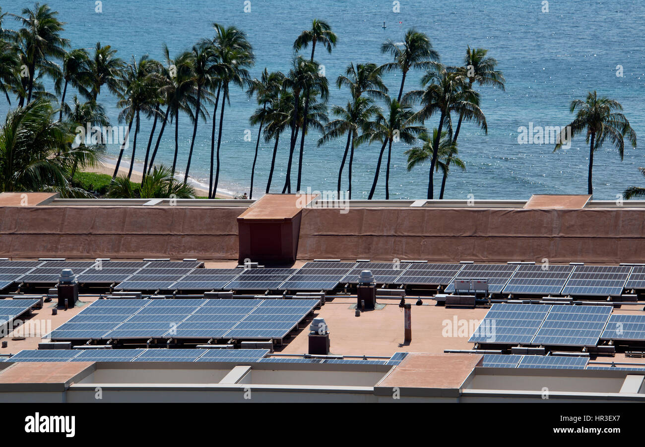 Some of the solar panels on the roof the Hyatt Regency Maui Resort and ...