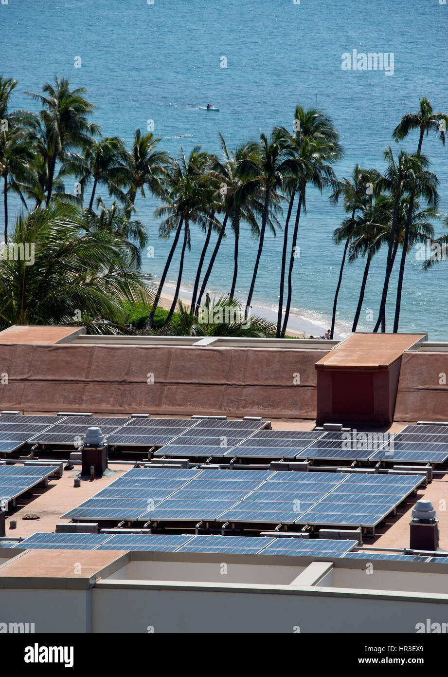 Some of the solar panels on the roof the Hyatt Regency Maui Resort and ...