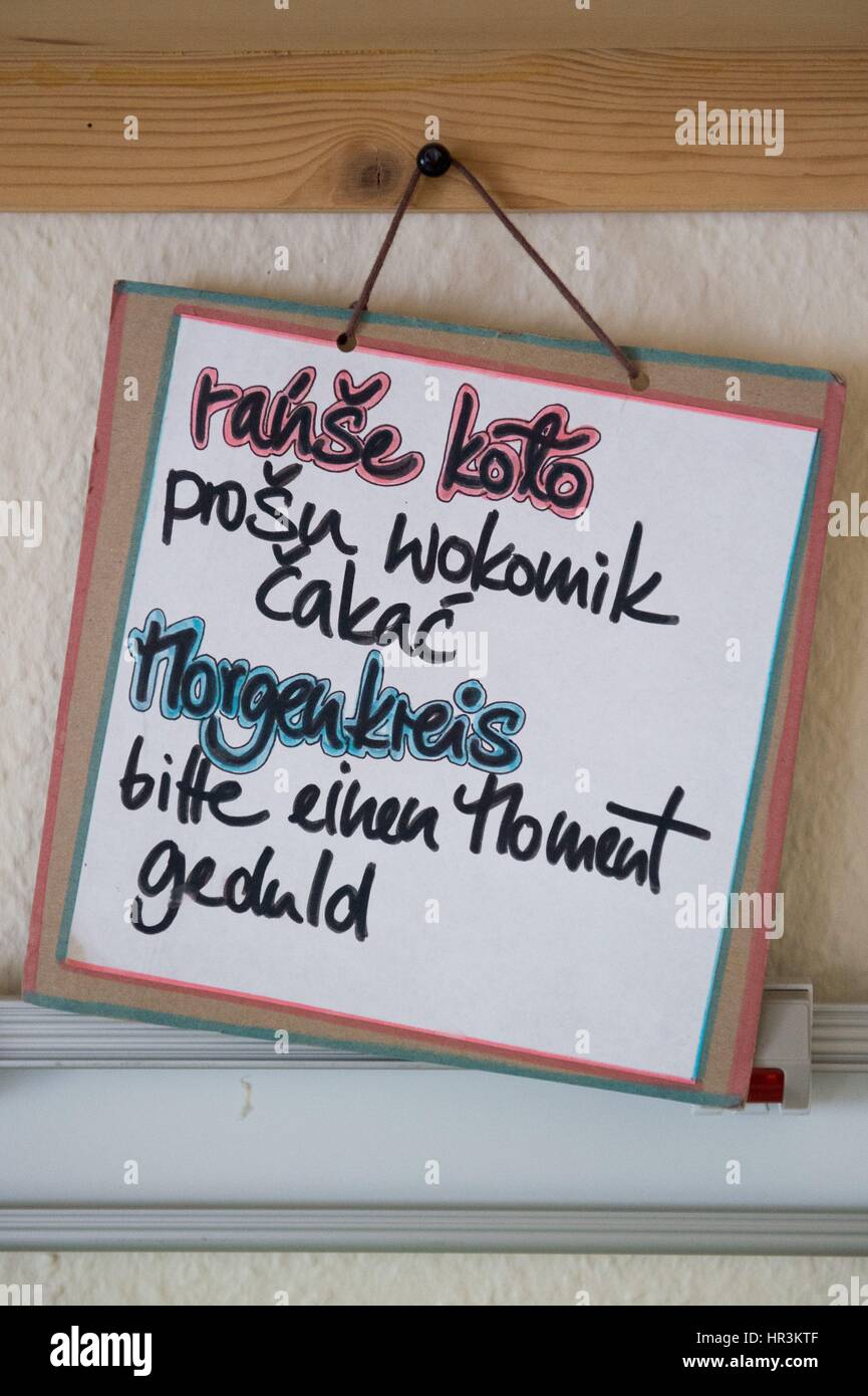 Bautzen, Germany. 23rd Feb, 2017. A bilingual German-Sorbian sign in ...