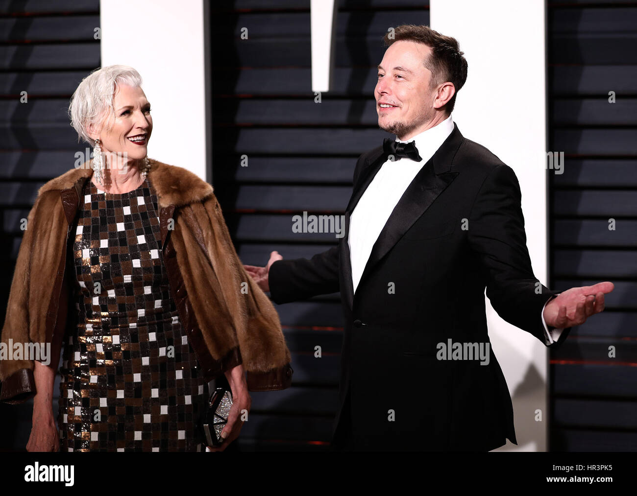 Beverly Hills, California, USA. 26th Feb, 2017. Maye Musk (L) and Elon ...