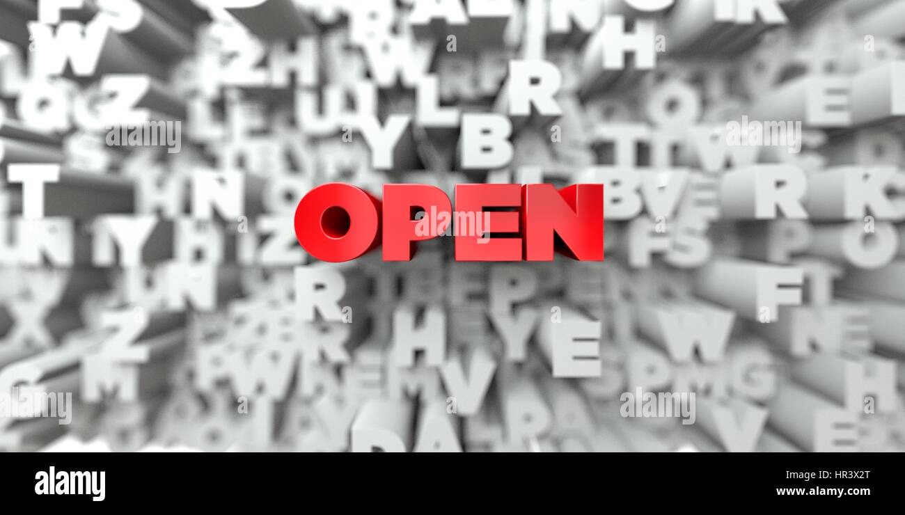 OPEN - Red text on typography background - 3D rendered royalty free ...
