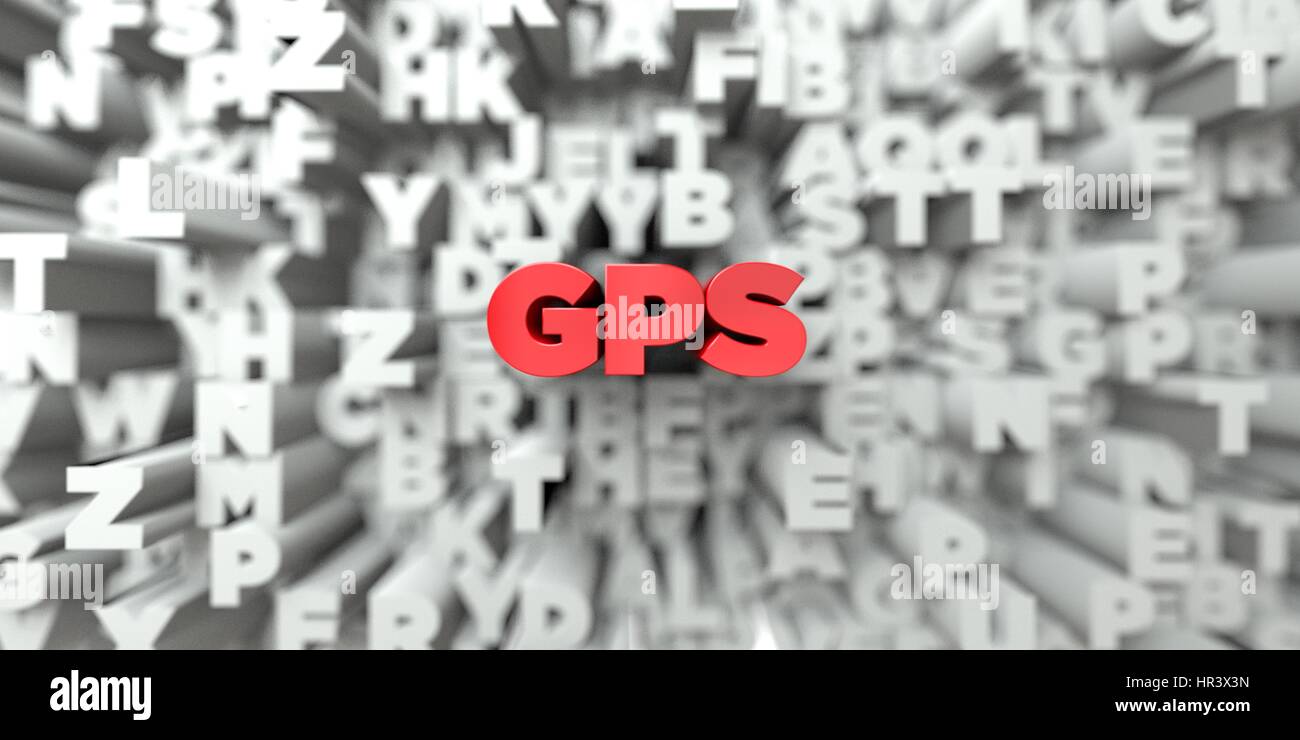 GPS - Red text on typography background - 3D rendered royalty free ...