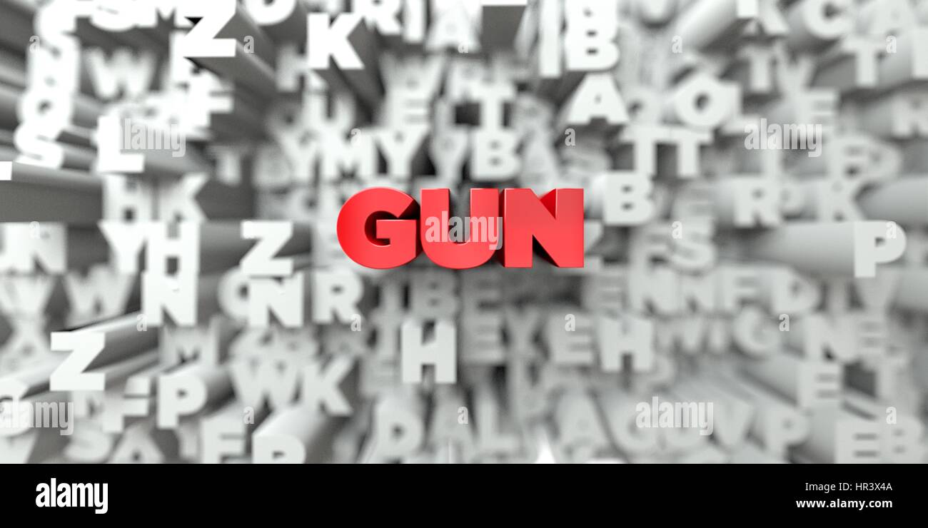GUN - Red text on typography background - 3D rendered royalty free ...