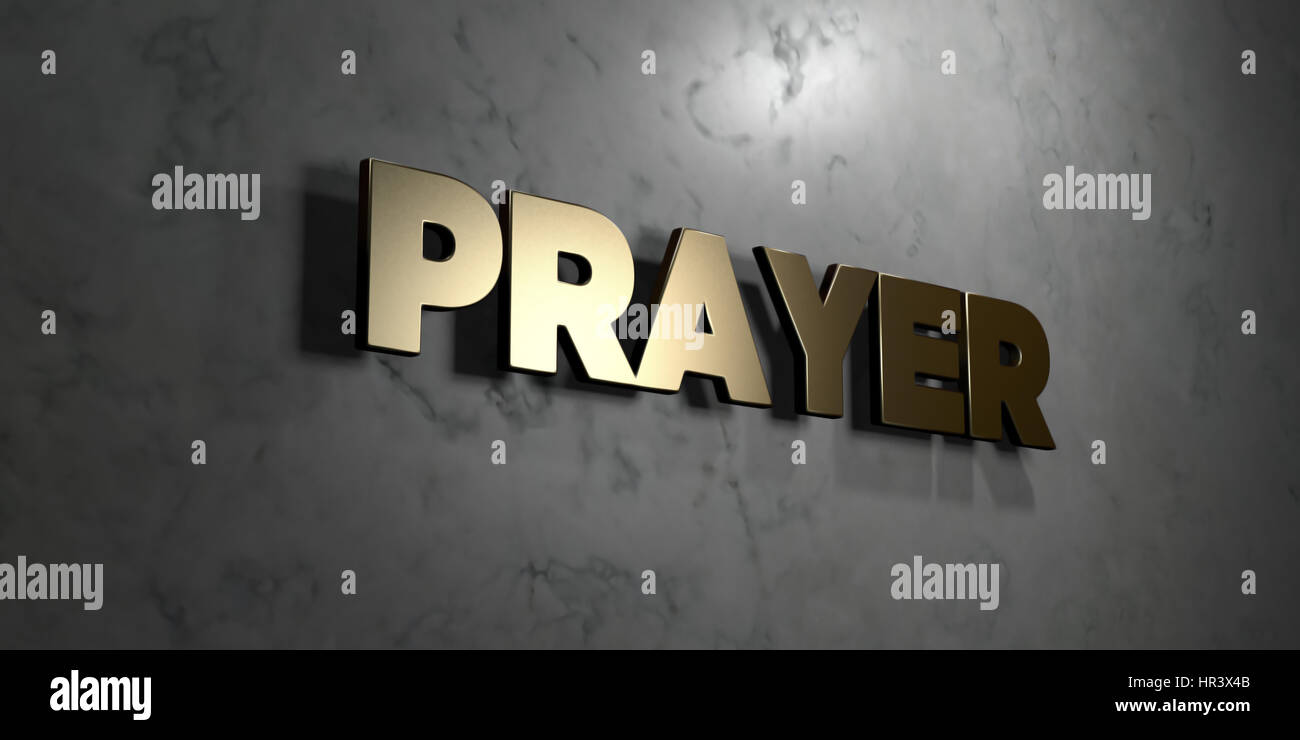 Prayer - Gold sign mounted on glossy marble wall - 3D rendered royalty ...
