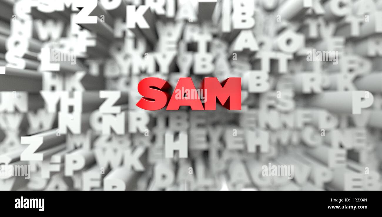 SAM - Red text on typography background - 3D rendered royalty free ...
