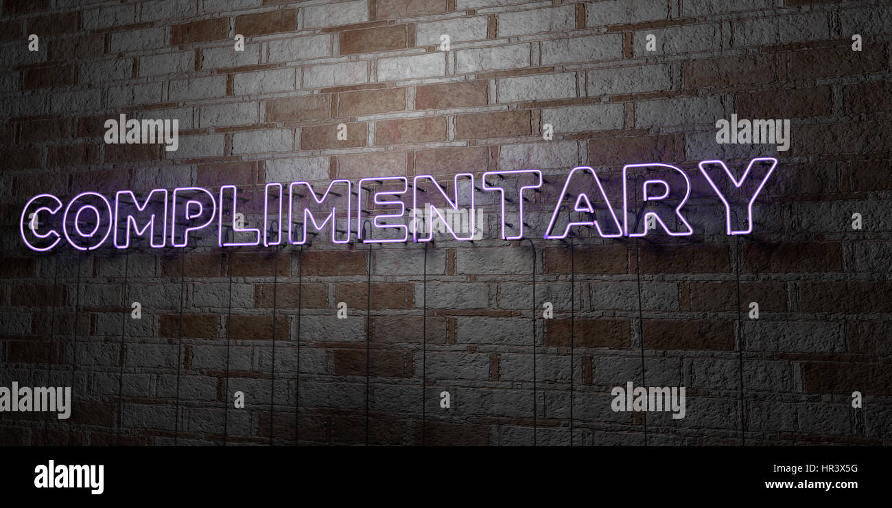 COMPLIMENTARY - Glowing Neon Sign on stonework wall - 3D rendered ...