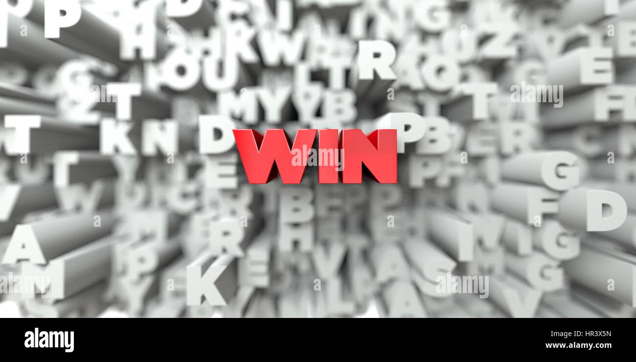 WIN - Red text on typography background - 3D rendered royalty free ...