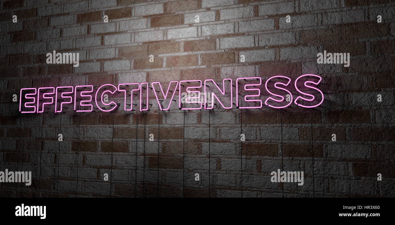 EFFECTIVENESS - Glowing Neon Sign on stonework wall - 3D rendered ...