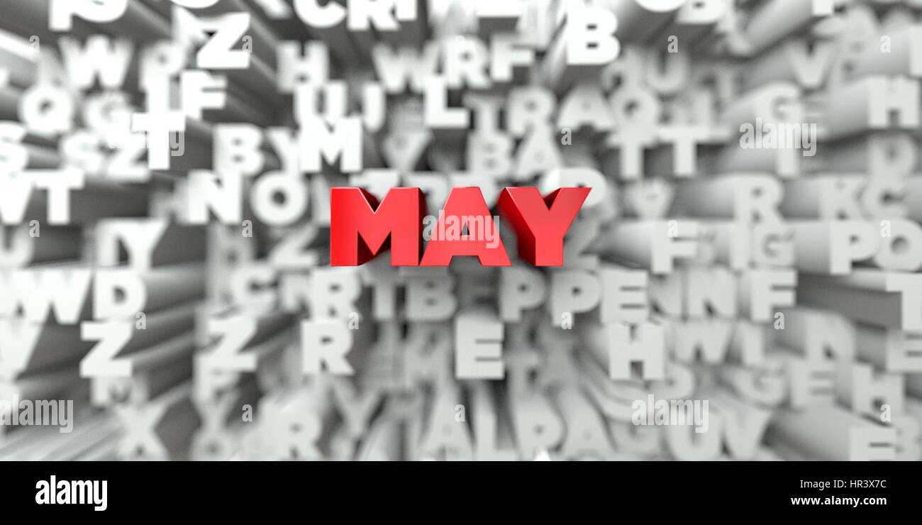 MAY - Red text on typography background - 3D rendered royalty free ...