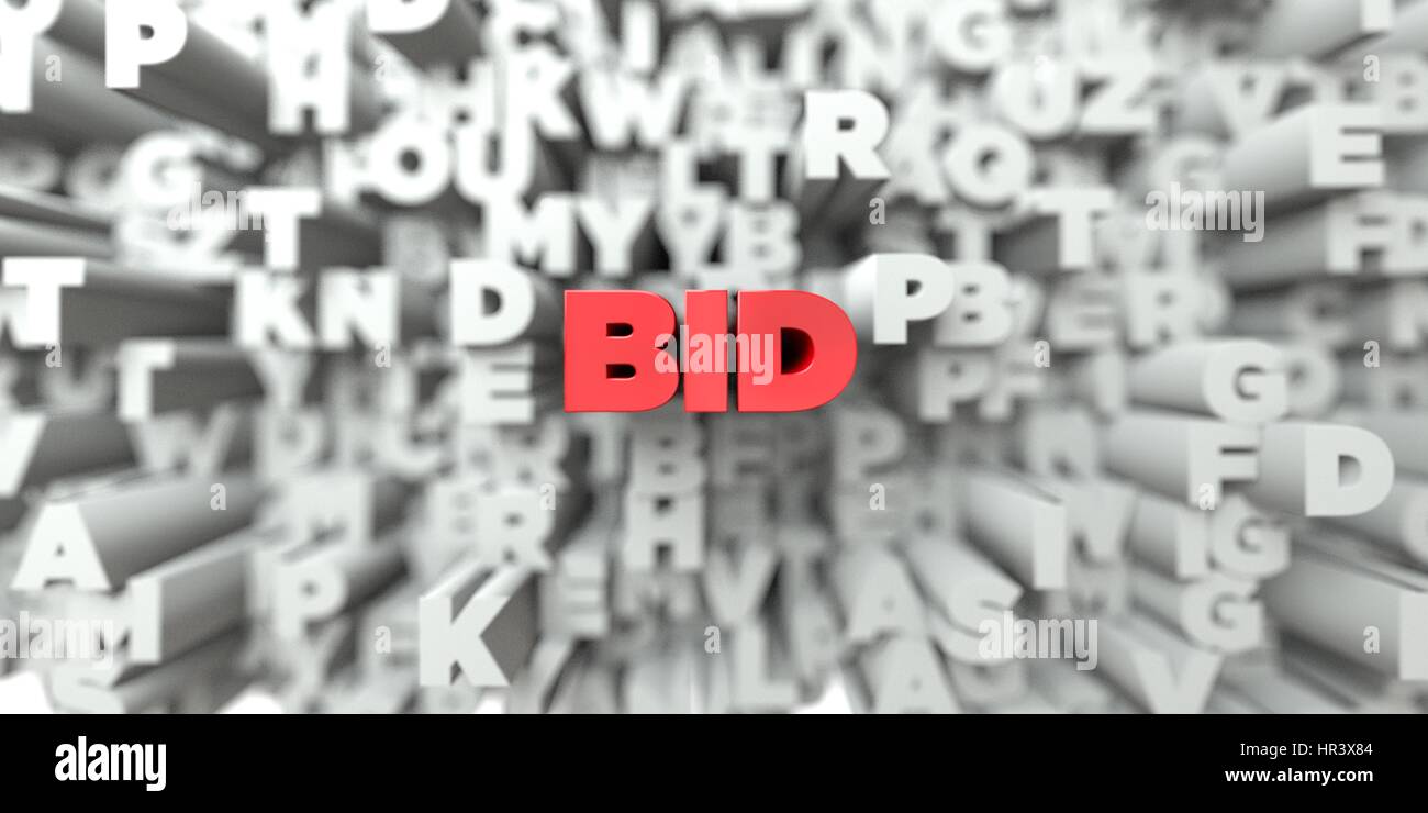 BID - Red text on typography background - 3D rendered royalty free ...