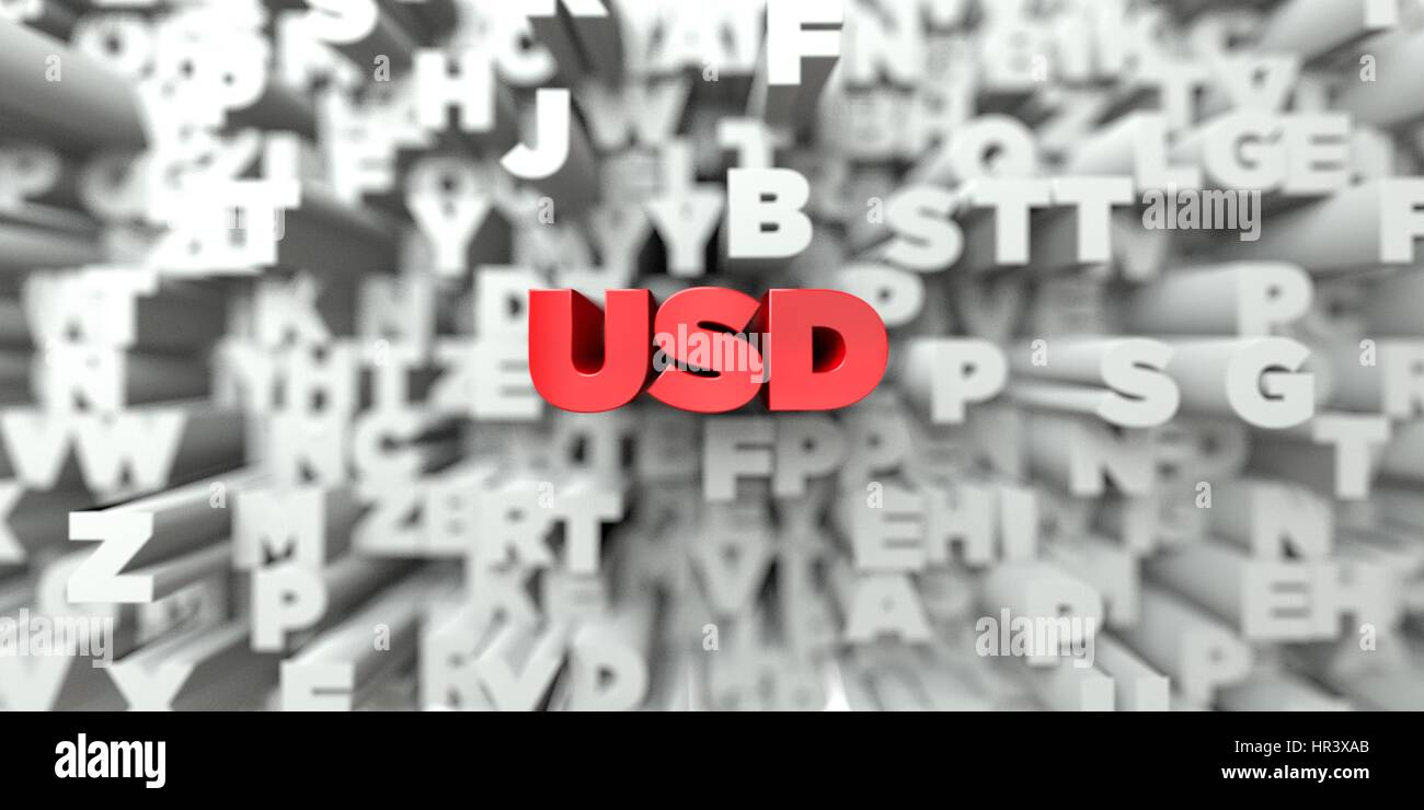 USD - Red text on typography background - 3D rendered royalty free ...