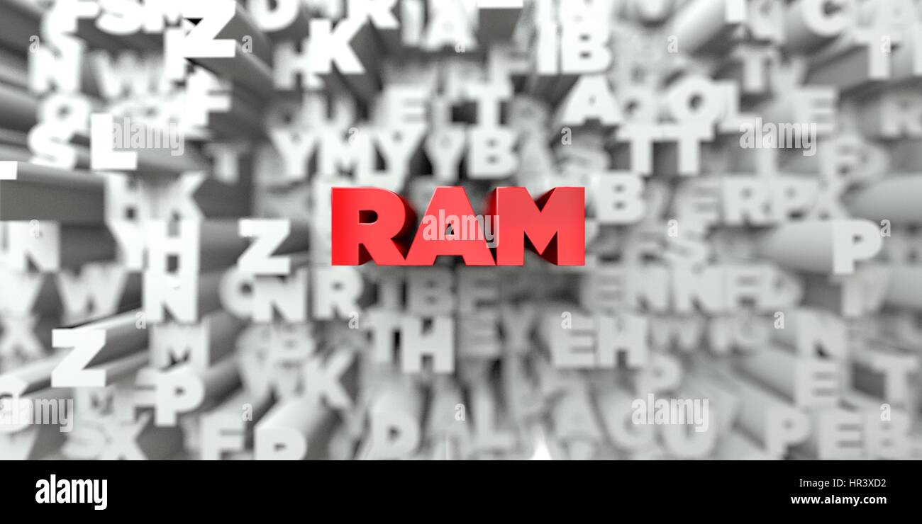 RAM - Red text on typography background - 3D rendered royalty free ...