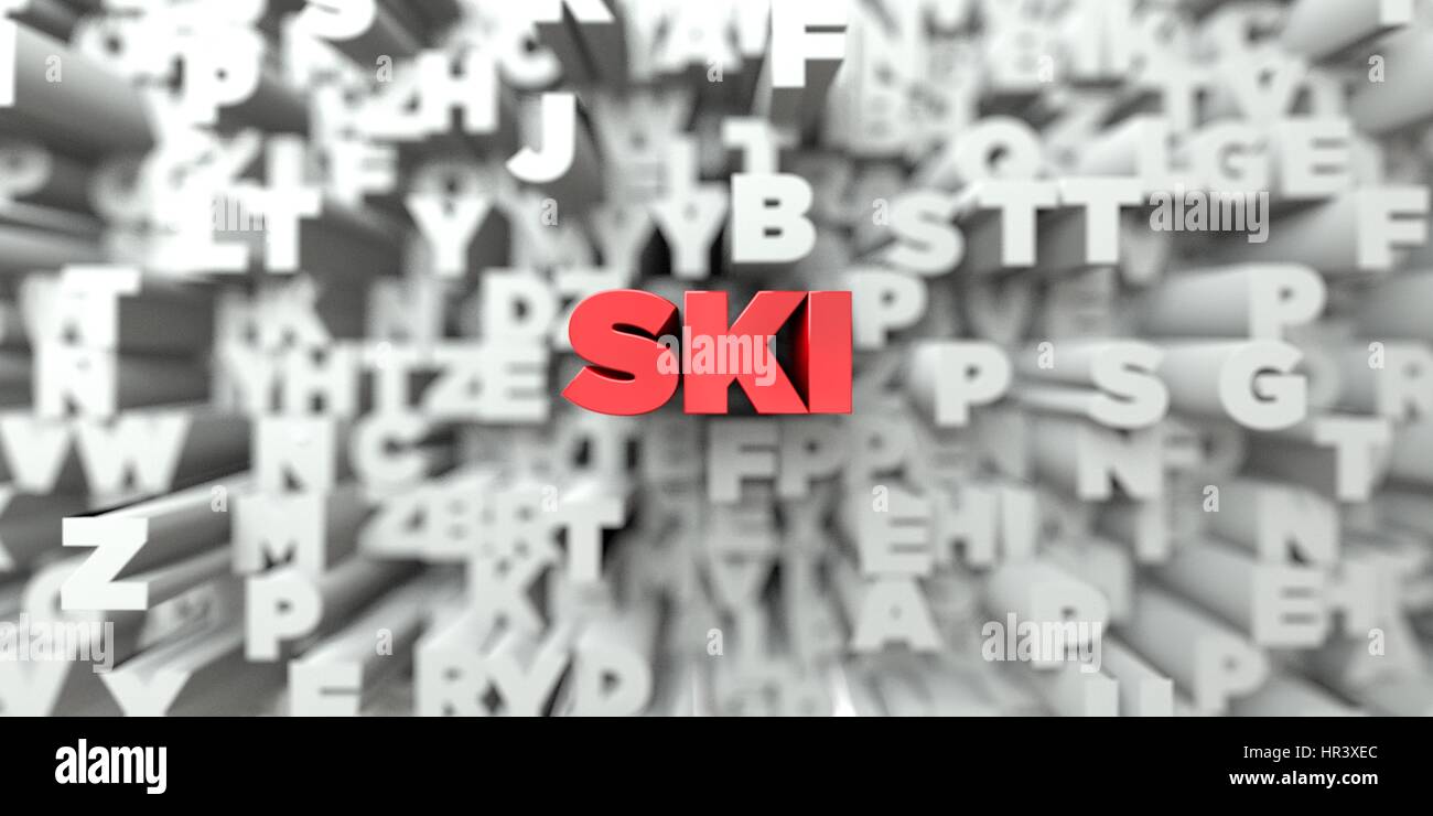 SKI - Red text on typography background - 3D rendered royalty free ...