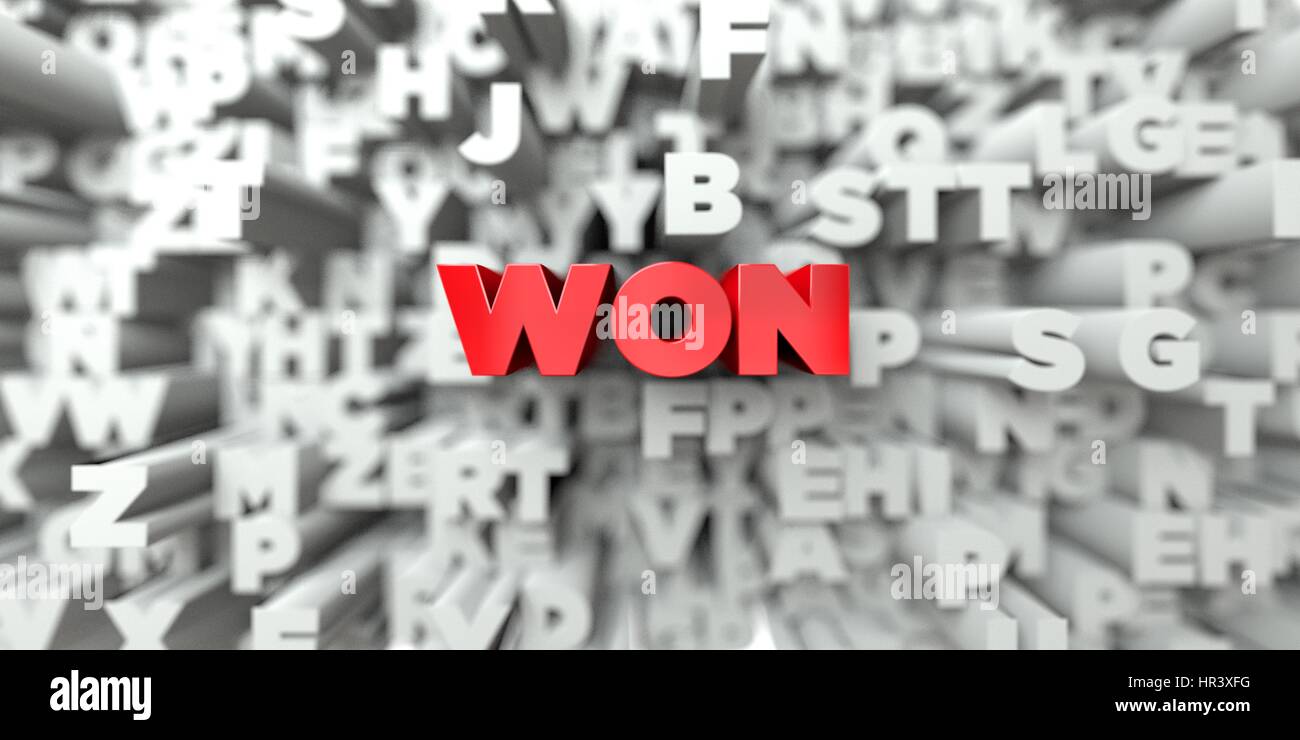 WON - Red text on typography background - 3D rendered royalty free ...