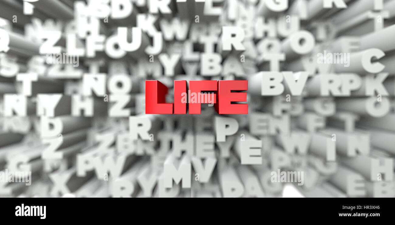 LIFE - Red text on typography background - 3D rendered royalty free ...