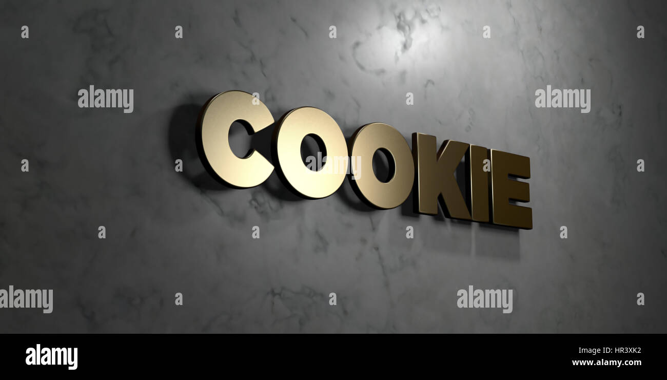 Cookie - Gold sign mounted on glossy marble wall - 3D rendered royalty ...