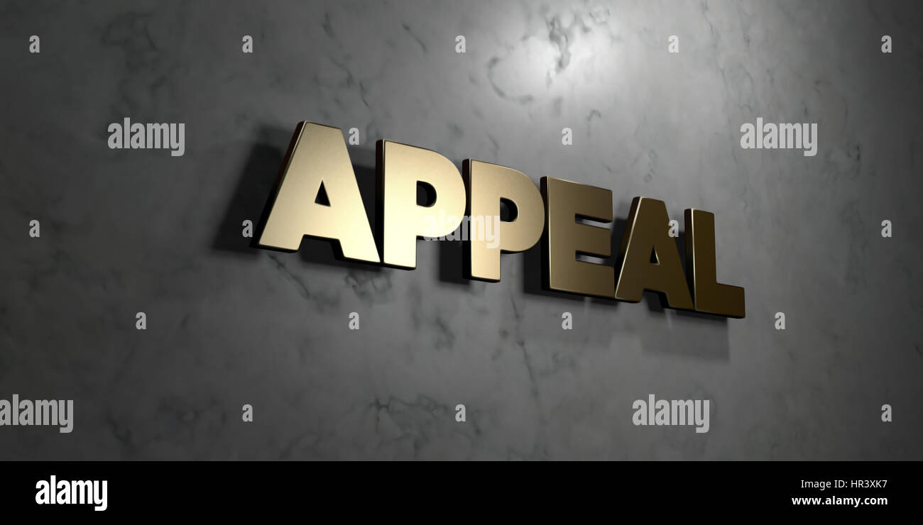 Appeal - Gold sign mounted on glossy marble wall - 3D rendered royalty ...