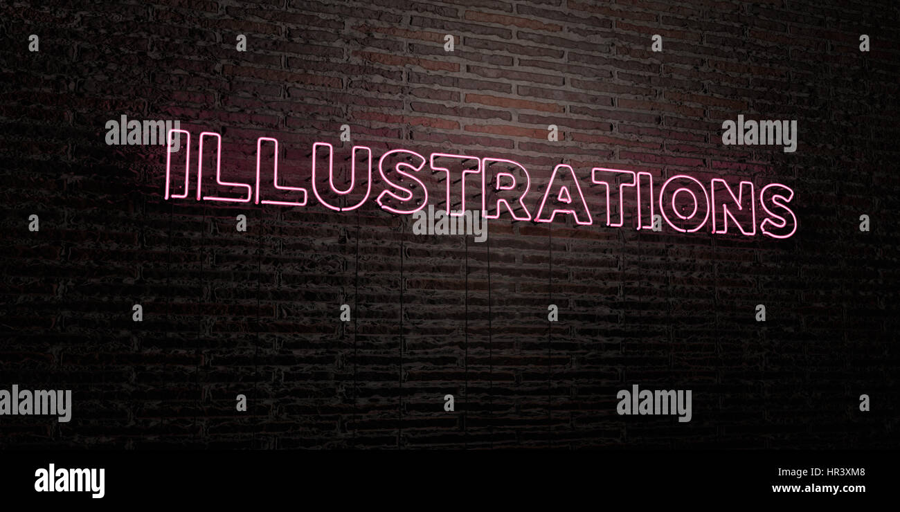 ILLUSTRATIONS -Realistic Neon Sign on Brick Wall background - 3D ...