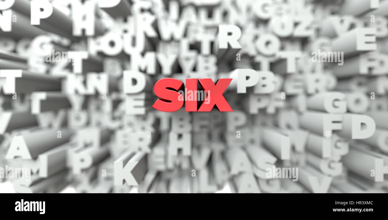 SIX - Red text on typography background - 3D rendered royalty free ...