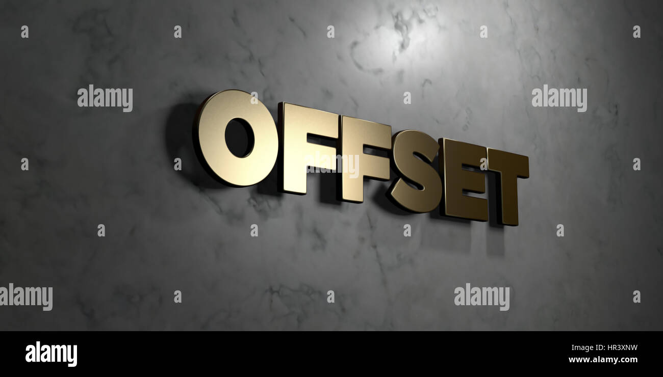 Offset - Gold sign mounted on glossy marble wall - 3D rendered royalty ...