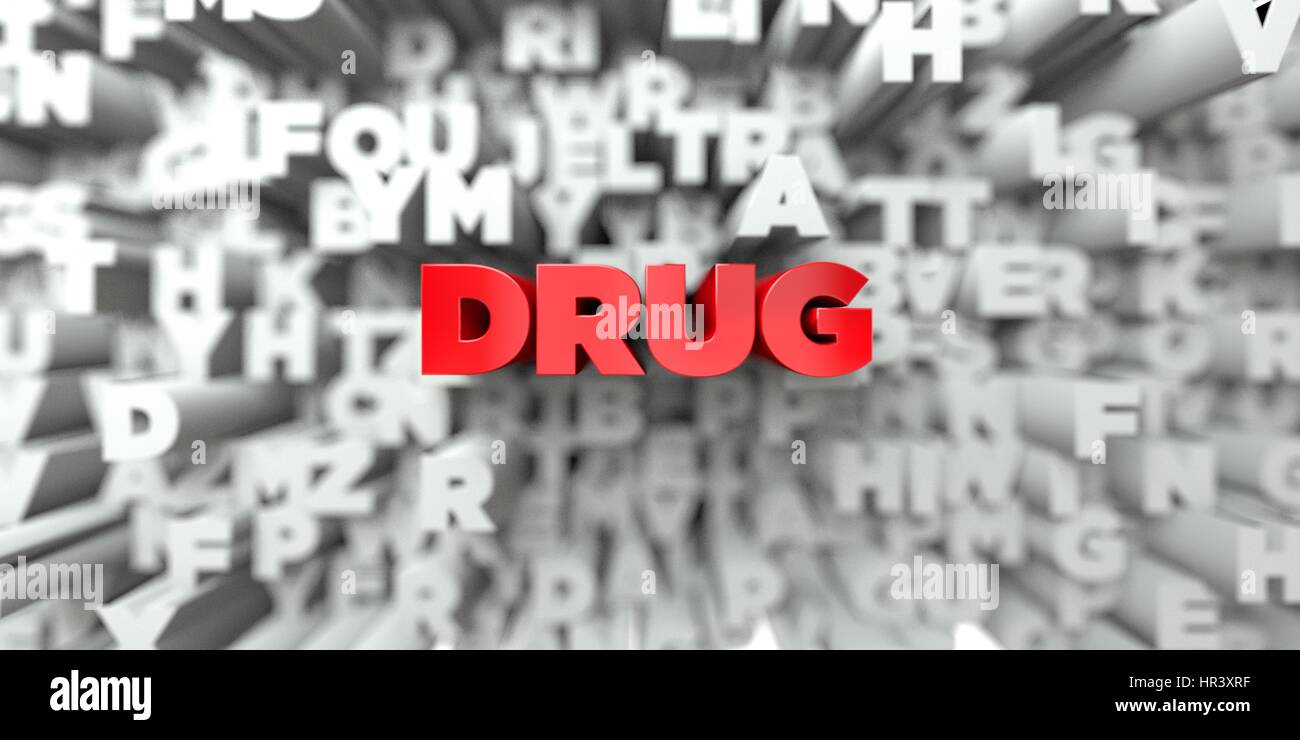 DRUG - Red text on typography background - 3D rendered royalty free ...