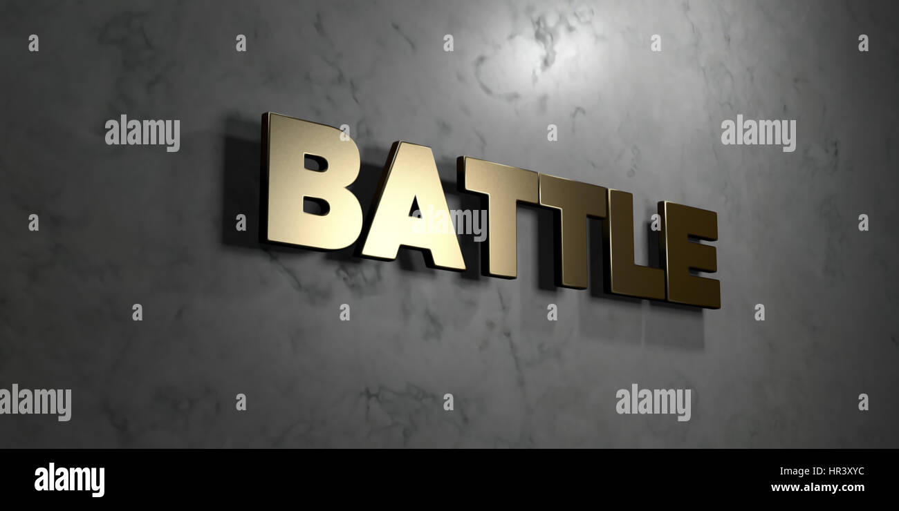 Battle - Gold sign mounted on glossy marble wall - 3D rendered royalty ...