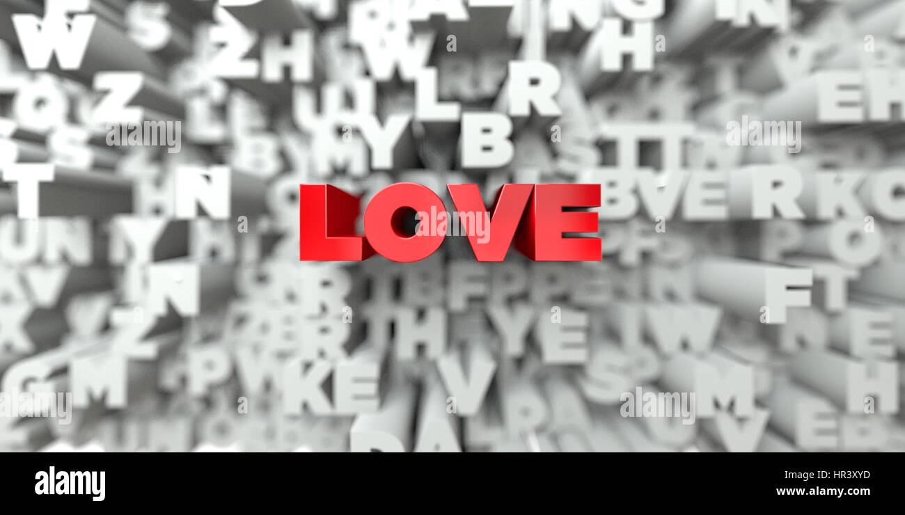 LOVE - Red text on typography background - 3D rendered royalty free ...