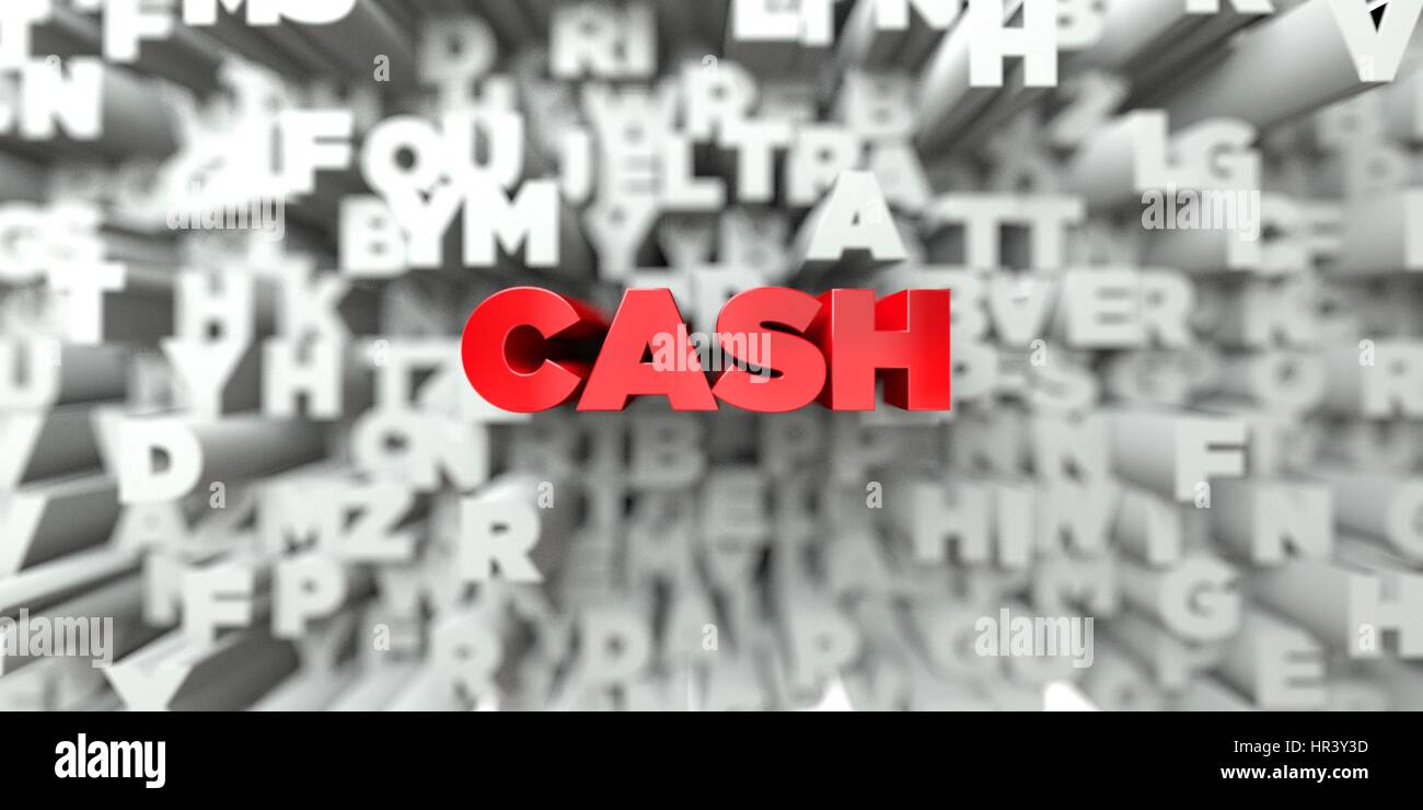 CASH - Red text on typography background - 3D rendered royalty free ...