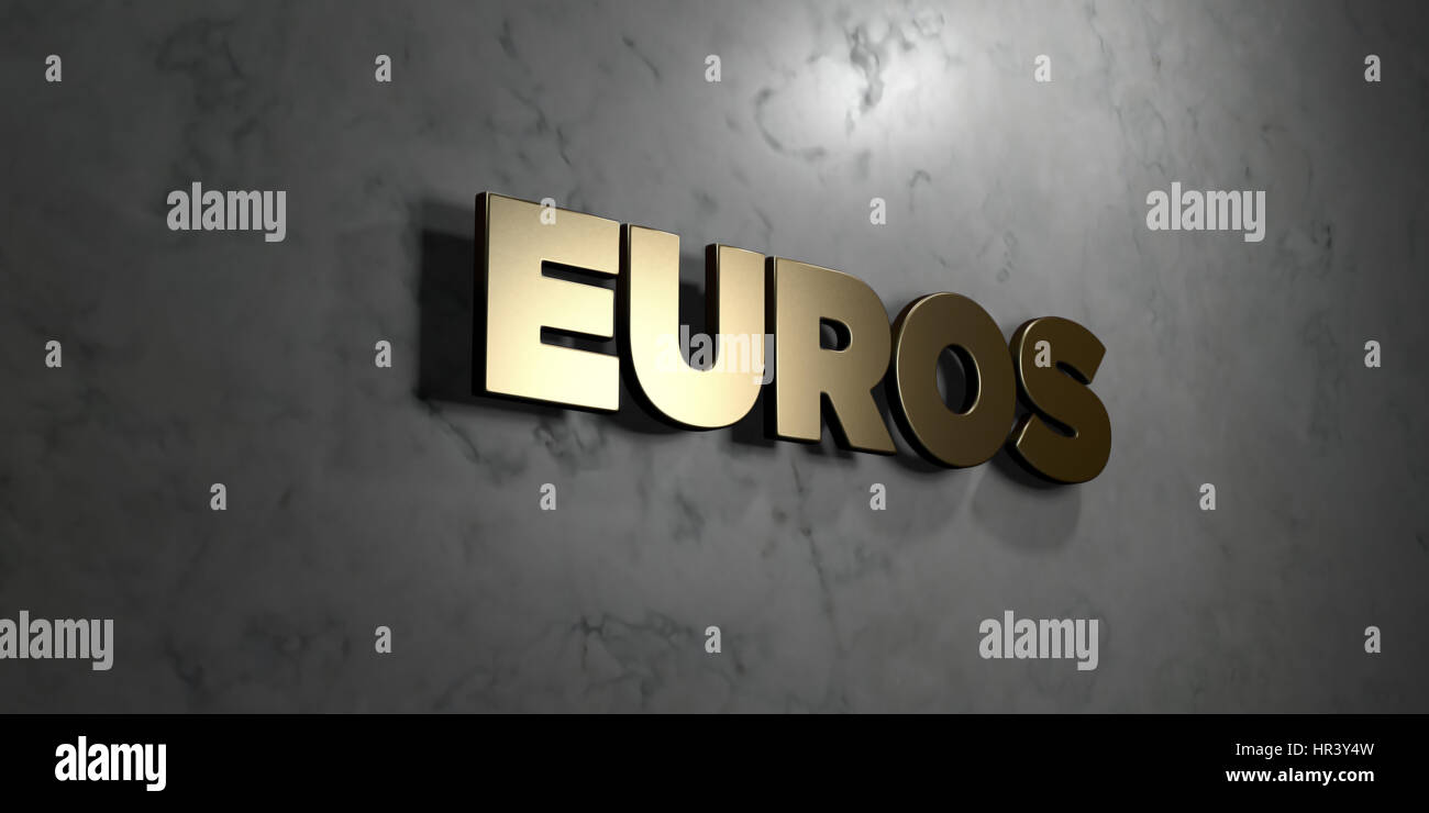 Euros - Gold sign mounted on glossy marble wall - 3D rendered royalty ...