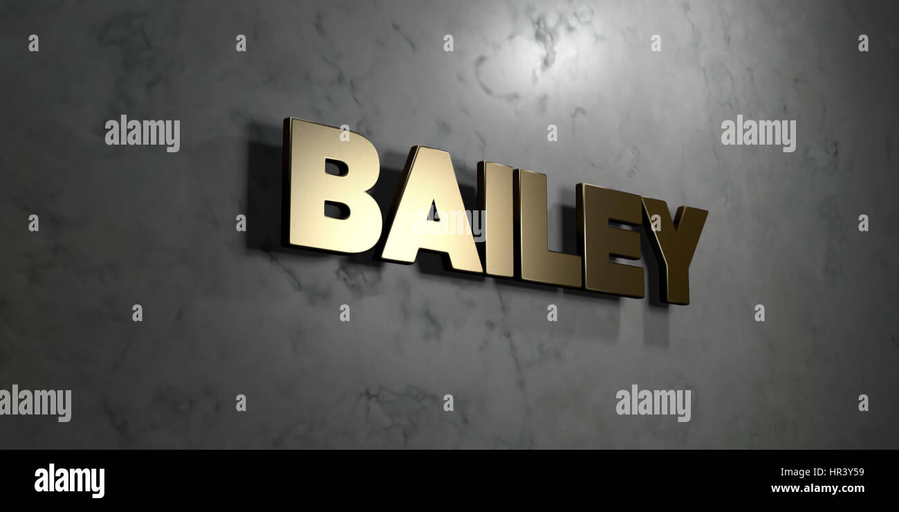 Bailey - Gold sign mounted on glossy marble wall - 3D rendered royalty ...