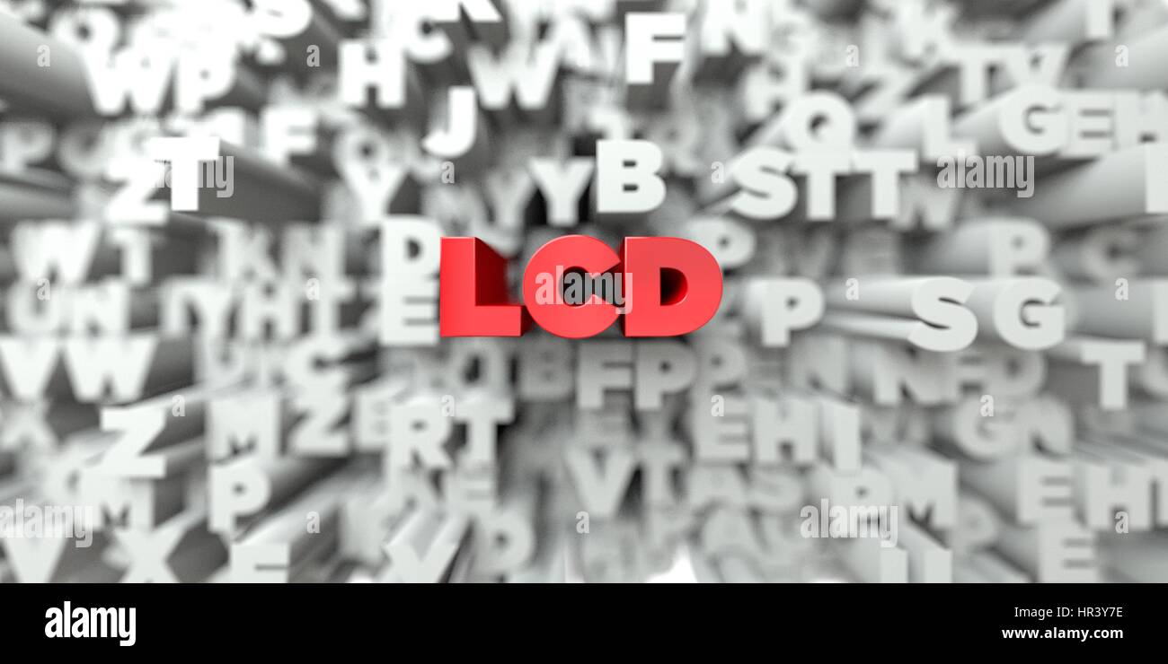 LCD - Red text on typography background - 3D rendered royalty free ...