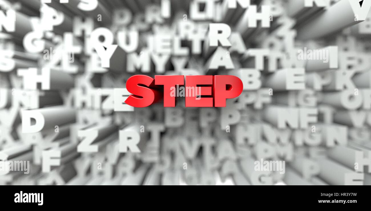 STEP - Red text on typography background - 3D rendered royalty free ...