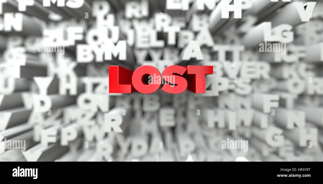 LOST - Red text on typography background - 3D rendered royalty free ...