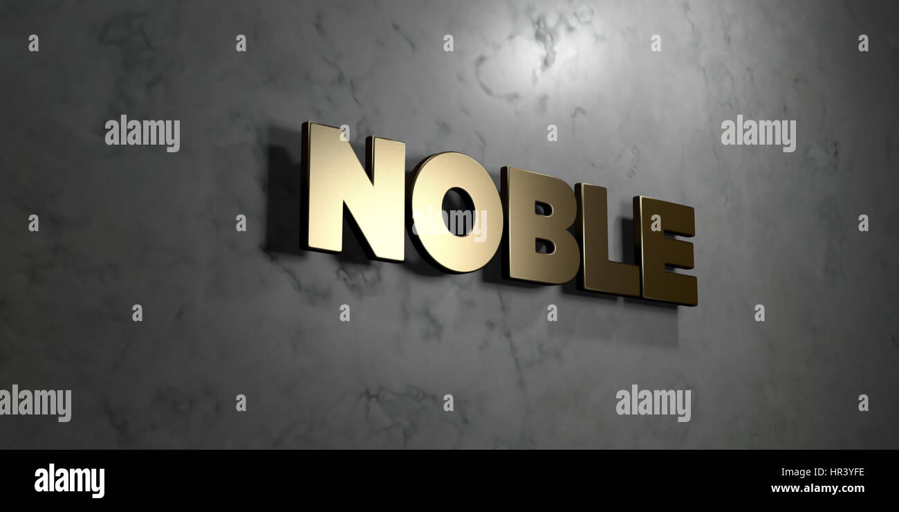 Noble - Gold sign mounted on glossy marble wall - 3D rendered royalty ...